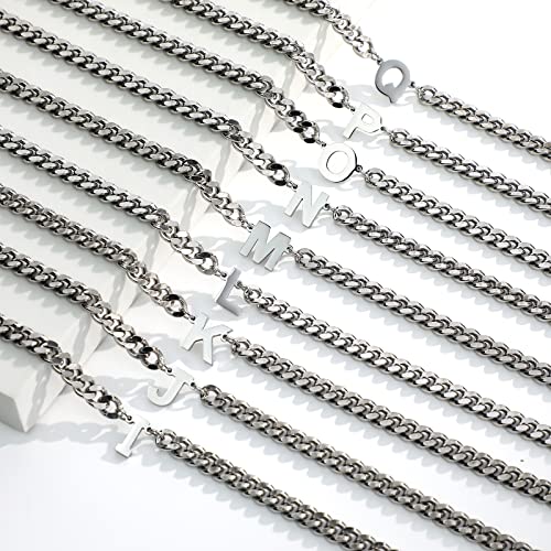 RUOOUY Initial A-Z Letter Necklace for Men Stainless Steel Cuban Link Chain 18+2 Inch Personalized Letter Charm Pendant Jewelry Gift for Boys Women(Silver-J)