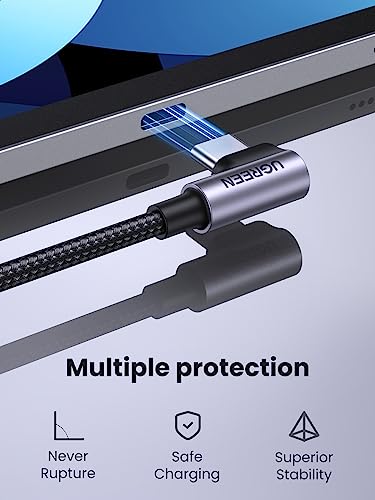 UGREEN 60W USB C to USB C Cable Right Angle USB C Fast Charging Cable Compatible with MacBook Pro/Air, iPad Pro/Mini/Air, Samsung Galaxy S23/S22/Z Fold/Z Flip, Google Pixel, Switch, etc. 3.3FT