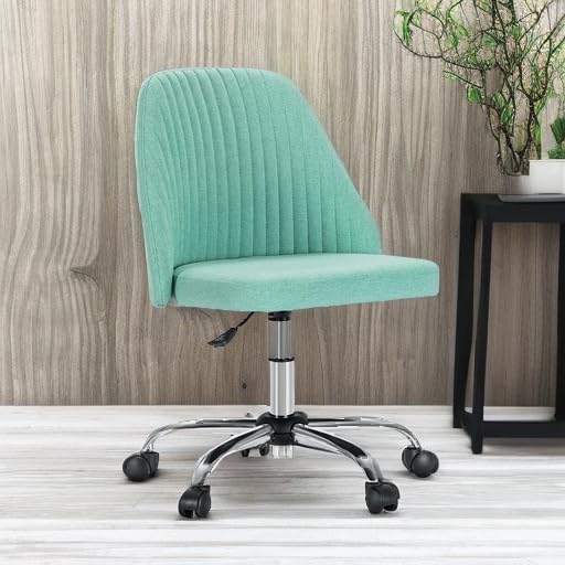 Sweetcrispy Armless Office Chair Modern Fabric Home Office Desk Chairs, Cute Desk Chair with Wheels Adjustable Swivel Task Computer Vanity Chair for Small Spaces