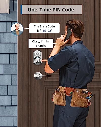 TEEHO TE002L Fingerprint Door Lock with 2 Lever Handles, Keyless Entry Deadbolt with Handle Set, Electronic Keypad Deadbolt for Front Door, Auto Lock and 1 Touch Locking, Satin Nickel