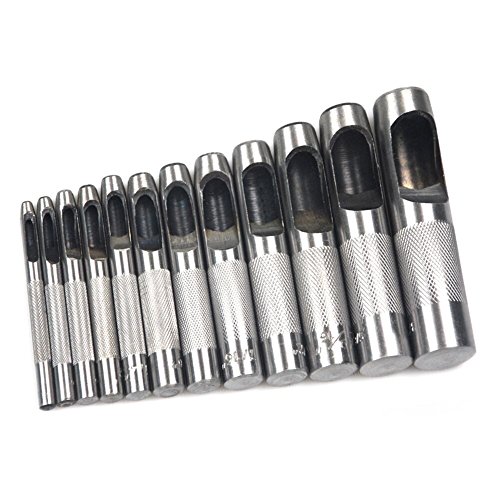 OWDEN 12Piece Leather Hole Punch Set with a Free Cutting mat,Leather Tool,Leather Hollow Punch Set, Round Hole Punch Set,Cut Leather Rubber Paper Soft Material