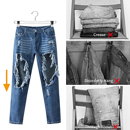 Nature Smile Solid Wooden Skirt Pants Hangers 20 Pack,Premium Wood Bottom Shorts Hangers for Slacks Trousers with Larger Adjustable Anti-Rust Clips (White)