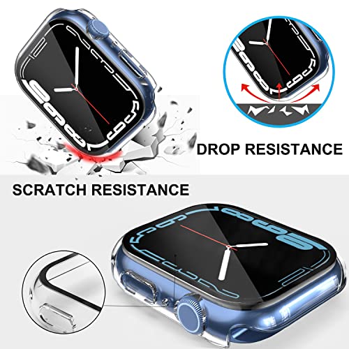 Smiling 2 Pack Case Built in Tempered Glass Screen Protector Compatible with Apple Watch Series 9 (2023)/Series 8 /Series 7 41mm, Hard PC Case Overall Protective Cover- Transparent
