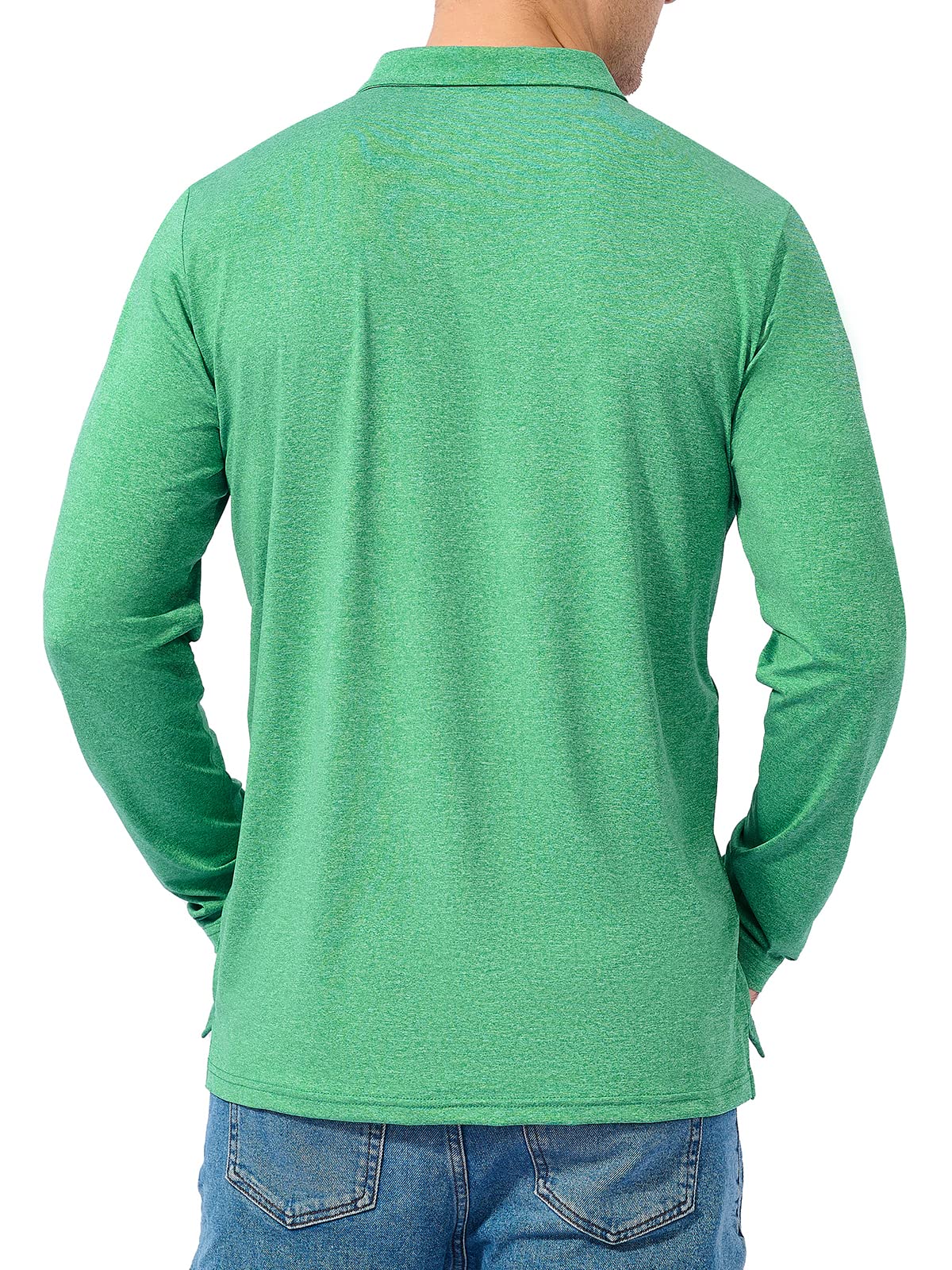 MARAMI Men's Golf Polo Shirt - Long Sleeve Tactical Shirts Quick Dry Performance Jersey Hiking Collared Shirt Green Size L