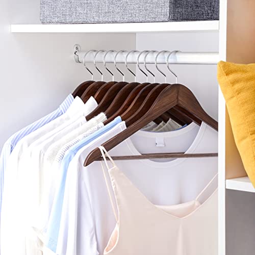 Nature Smile Wooden Suit Hangers 20 Pack Premium Solid Wood Coat Clothes Hangers with Non Slip Bar - Smooth Finish with 360° Swivel Hook and Smooth Notches for Camisole Jacket Pant Dress Retro Color