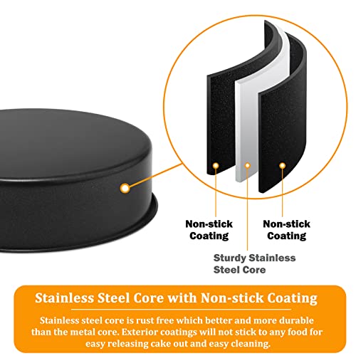 P&P CHEF 8 Inch Round Cake Pan Set of 2, Non-Stick Cake Baking Pans for Birthday Wedding Layer Cakes, Stainless Steel Core & Leak Proof, Sturdy & Healthy, Black
