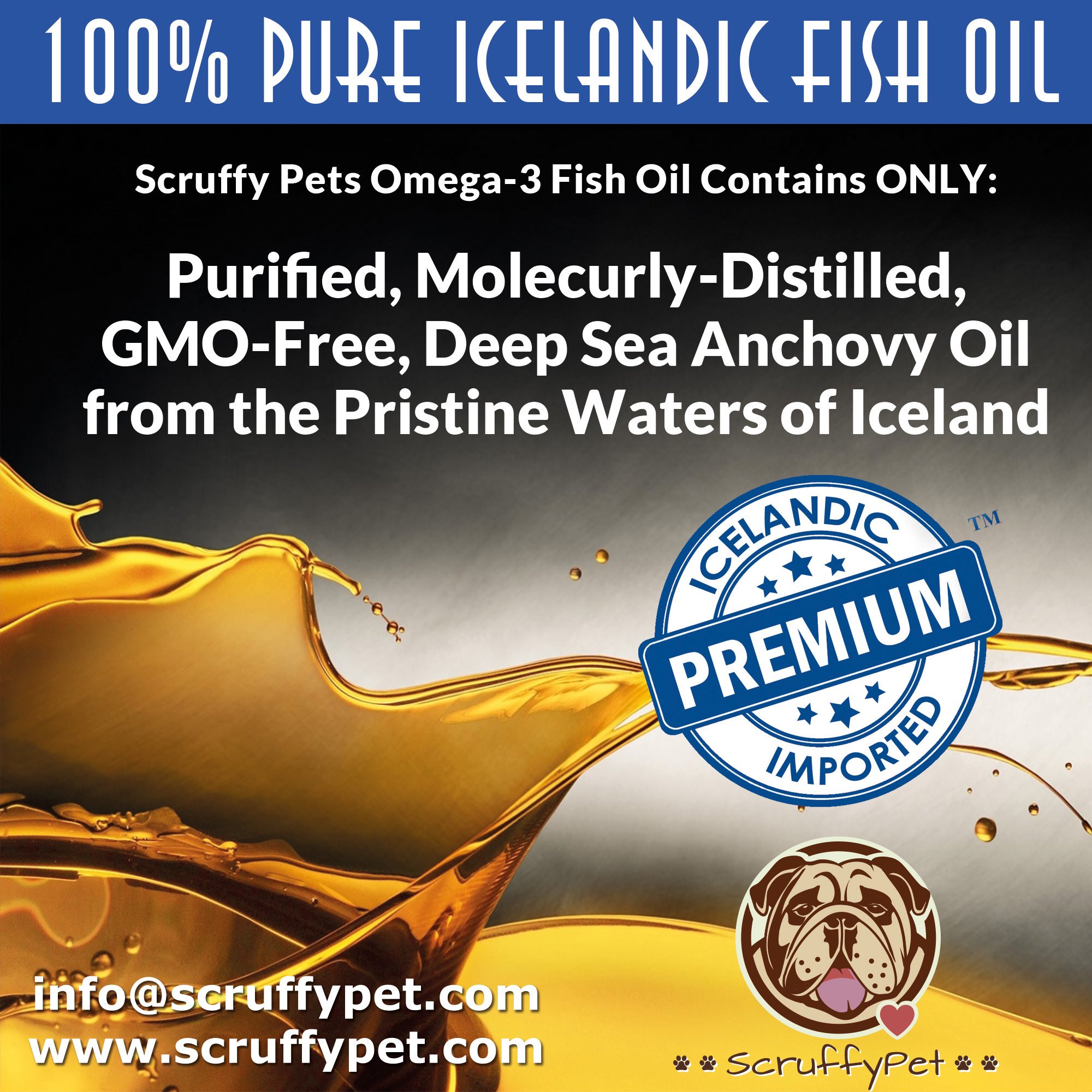 ScruffyPet Pure Omega 3 Wild Fish Oil for Dogs with Vitamin E - Highest EPA & DHA Softgels Available (1000mg) 180ct