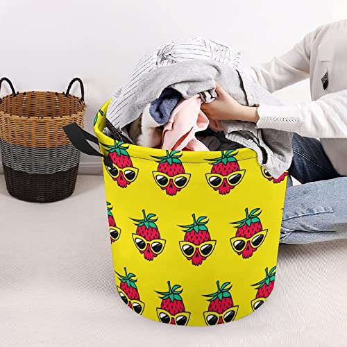 Skull Strawberry Large Laundry Basket Hamper Bag Washing with Handles for College Dorm Portable