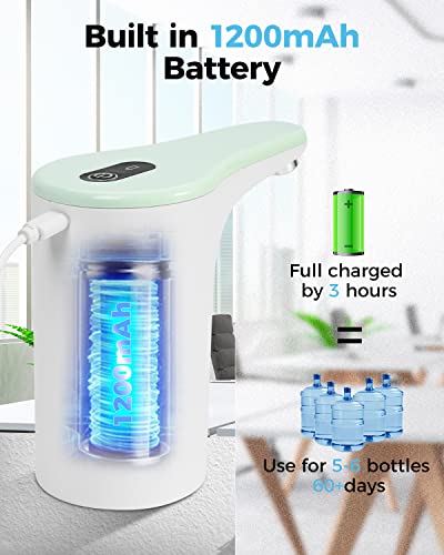 Water Dispenser for 5 Gallon Bottle, Portable Electric Water Pump for 2-5 Gal Drinking Water Jug, with Rechargeable 1200mAh Battery for Camping, Kitchen, Home, Office, RV Travel