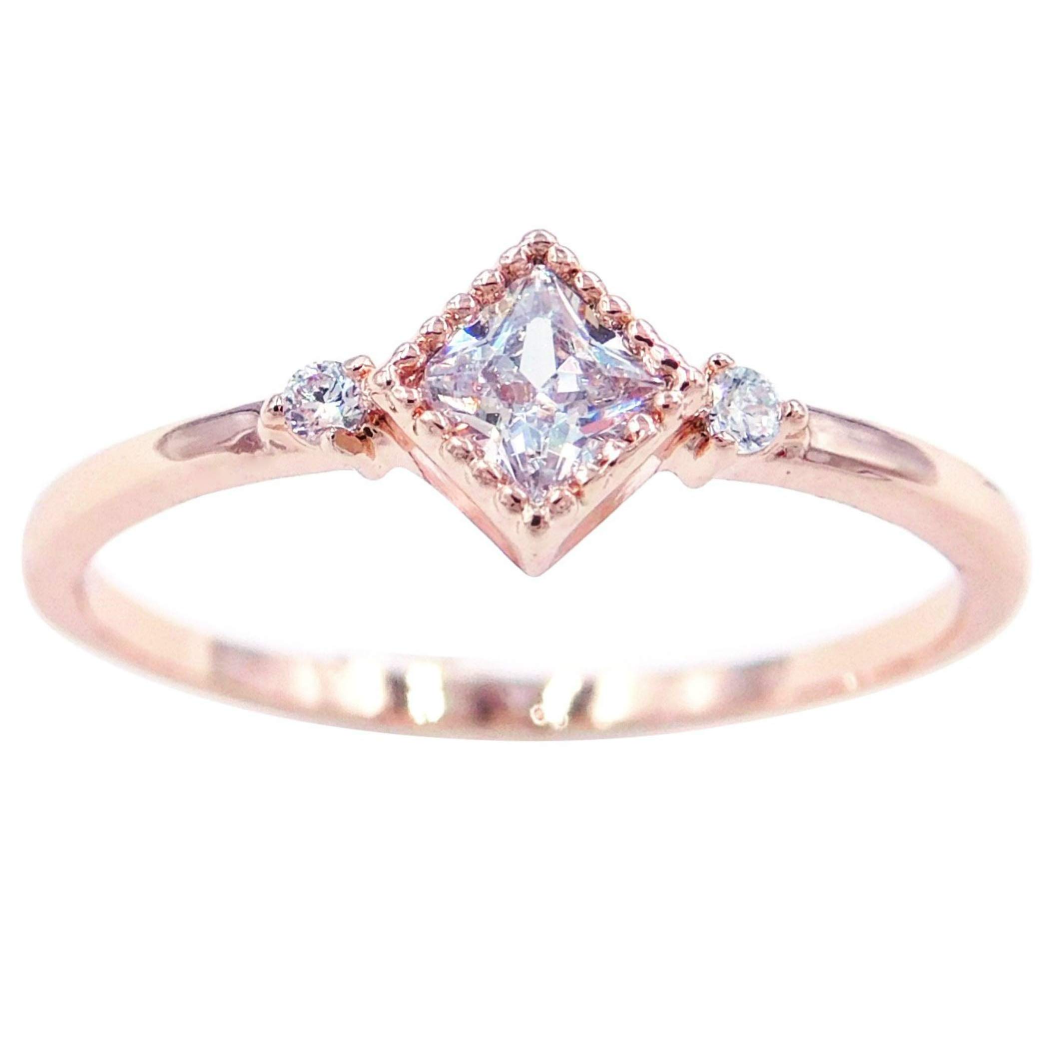 Gieschen Jewelers 'Lora' 14K Rose Gold-Plated CZ Princess-Cut Crystal Dainty Ring, Size 4