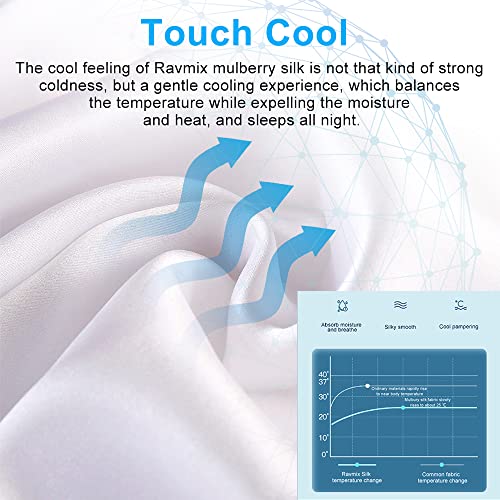Silk Pillowcase 2 Pack for Hair and Skin, Ravmix Mulberry Silk Pillow Cases Standard Size 20×26inches Set of 2 Cooling Silk Pillow Covers with Hidden Zipper, Pure White