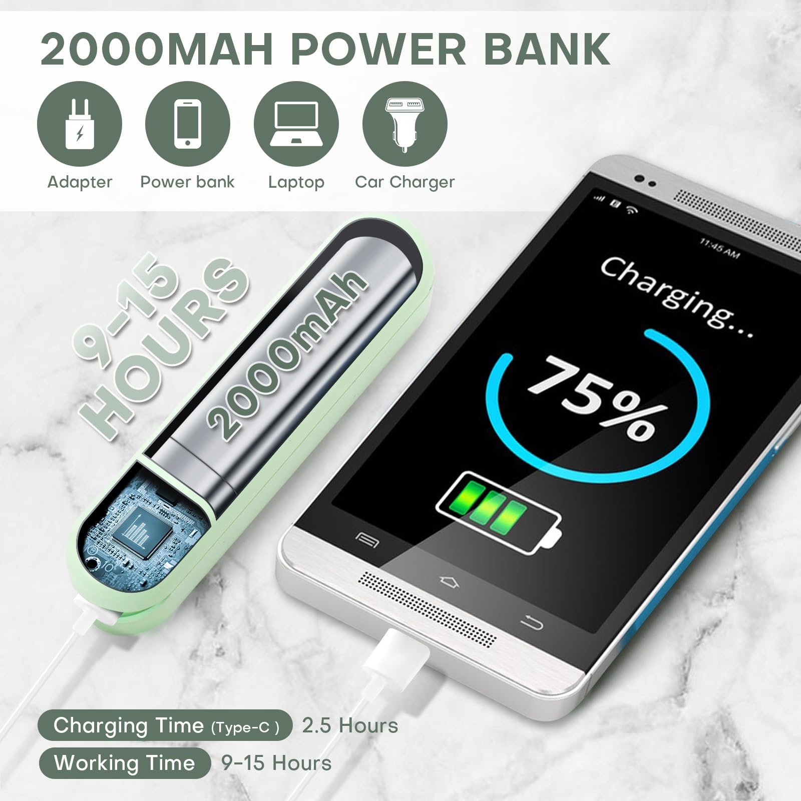 Nezylaf Handheld Mini Fan,Portable Small Pocket Fan,Rechargeable Personal Fan with Power Bank 2000mAh, Travel Essentials for Women