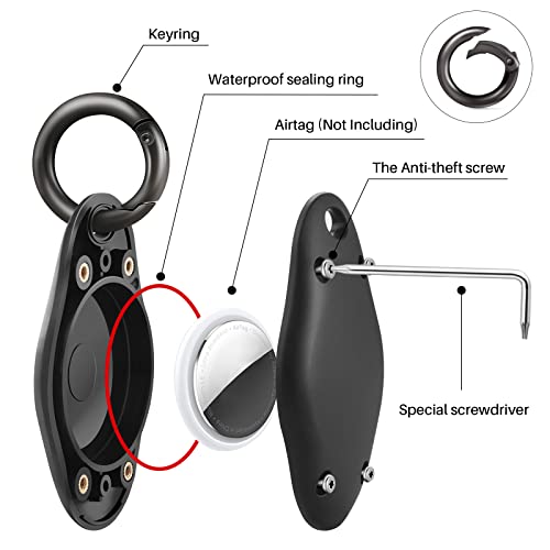 Waterproof Airtag Holder Keychain Case,HonShoop Screw Full Cover Protective Air Tag Compatible for Apple AirTag Key Ring (Black 1 Pack)