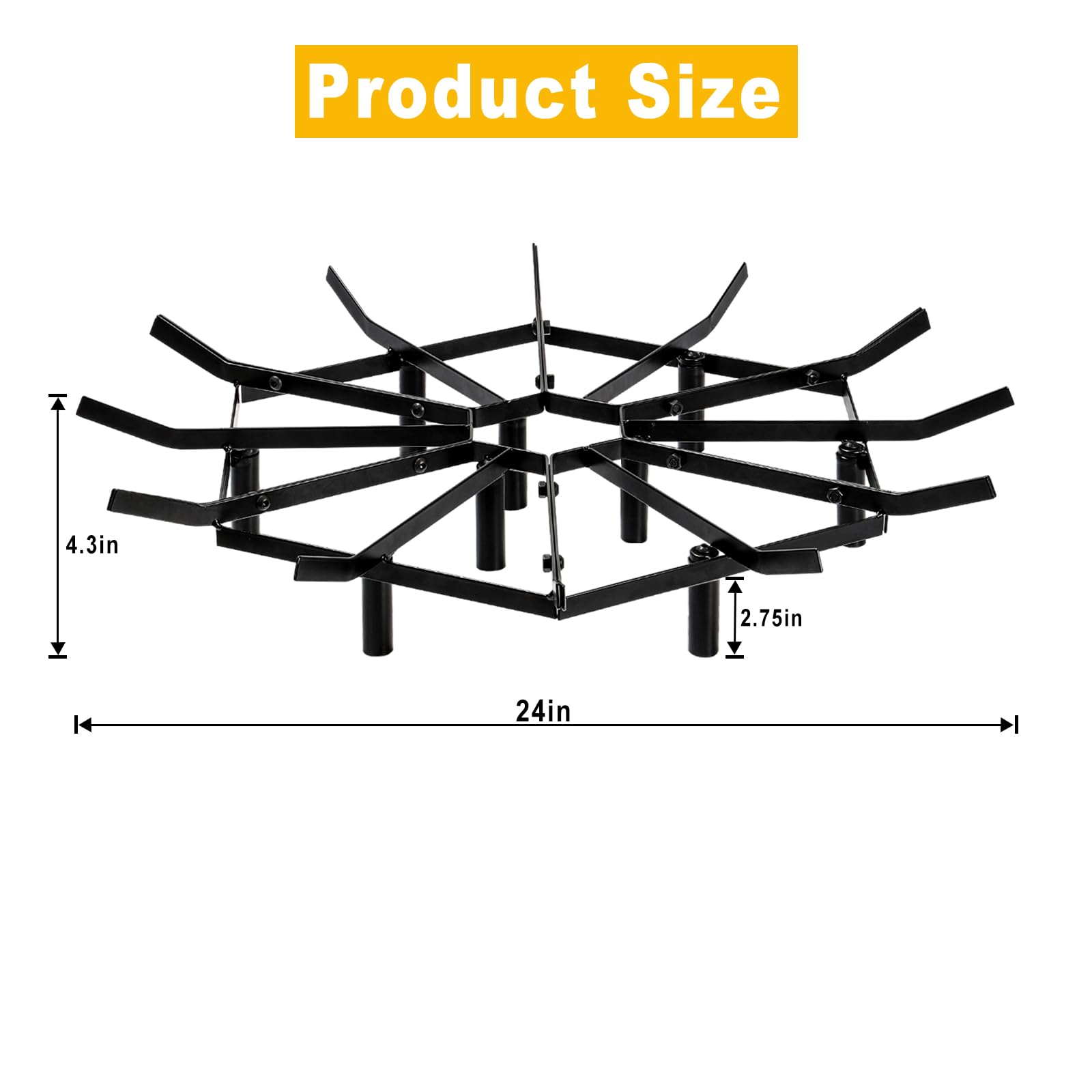 MOOACE Fireplace Grate,24 inch Heavy Duty Solid Steel Firep Pit Grate， Wood Stove Burning Rack Holder for Indoor Hearth Outdoor Firepit