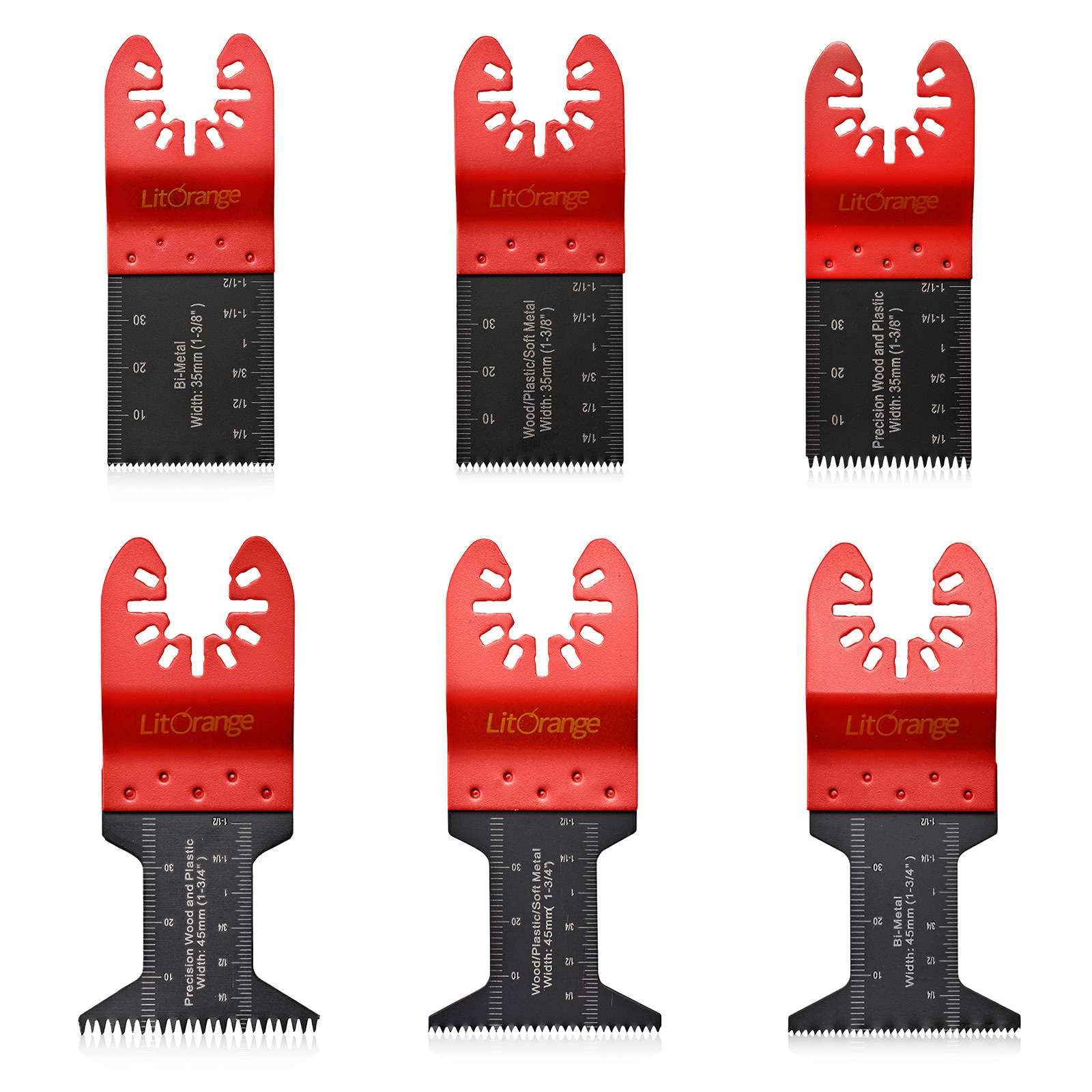 Litorange 6PCS 35mm & 1-3/4" Soft Metal/Bi-Metal/Precision Wood Cutter Saw Blades Oscillating Multi Tool,Professional Universal Oscillating Saw Blades(Pack of 6) for Wood, Metal and Hard Material