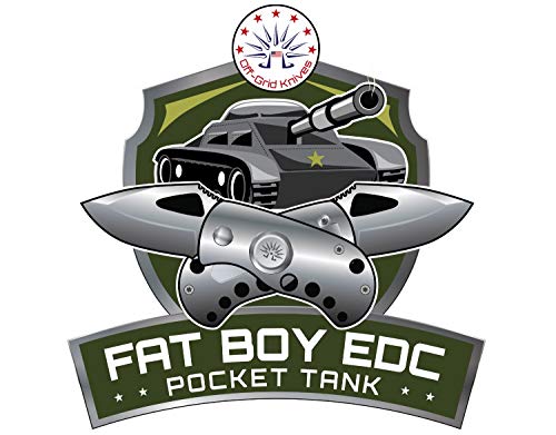 Off-Grid Knives - FAT BOY BLACKOUT Pocket Tank Manual Folding Utility Knife - Compact EDC, Razor Sharp Japanese AUS8 Steel, Deep Carry Clip, Safe Button Lock Release (Blackout)