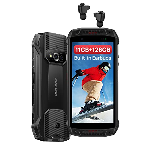 Ulefone Armor 15 Rugged Smartphone (Build-in TWS Earbuds), Android 12, Dual Stereo Speakers, 5.45'' HD+ IP68 Waterproof Mobile Phone Unlocked, 6GB+128GB, 16MP+13MP+12MP, GPS NFC FM- Black