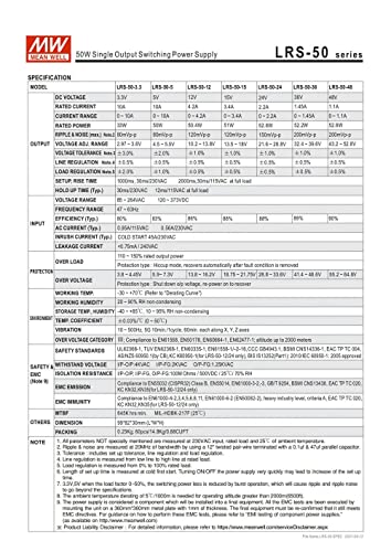 MW Mean Well Enclosed Type LRS-50W-12/15/24/3.3/36/48/5V Non-PFC LRS Series 50W Single Output Switching Power Supply (LRS-50-24)