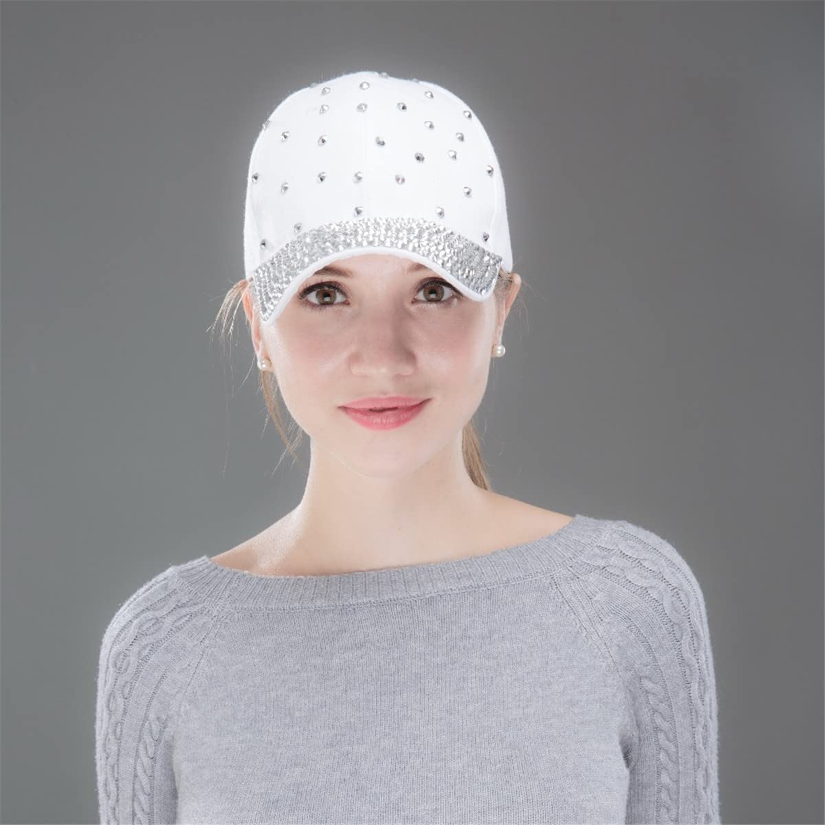 Gift_Source Women's Crystal Rhinestone Baseball Cap Studded Sparkle Bling Diamond Cotton Hat Casual Sport Cap Adjustable Breathable Dad Cap Fashion Sun Hats, Red with Silver Rhinestone