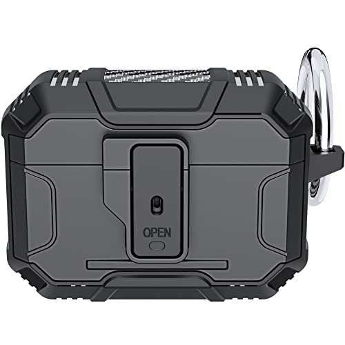 ZenRich One Key Pop-up Airpods Pro Case, zenrich Full-Body Hard Shell Protective Rugged Charging Cover Case with Keychain for AirPods, Front LED Visible,Black