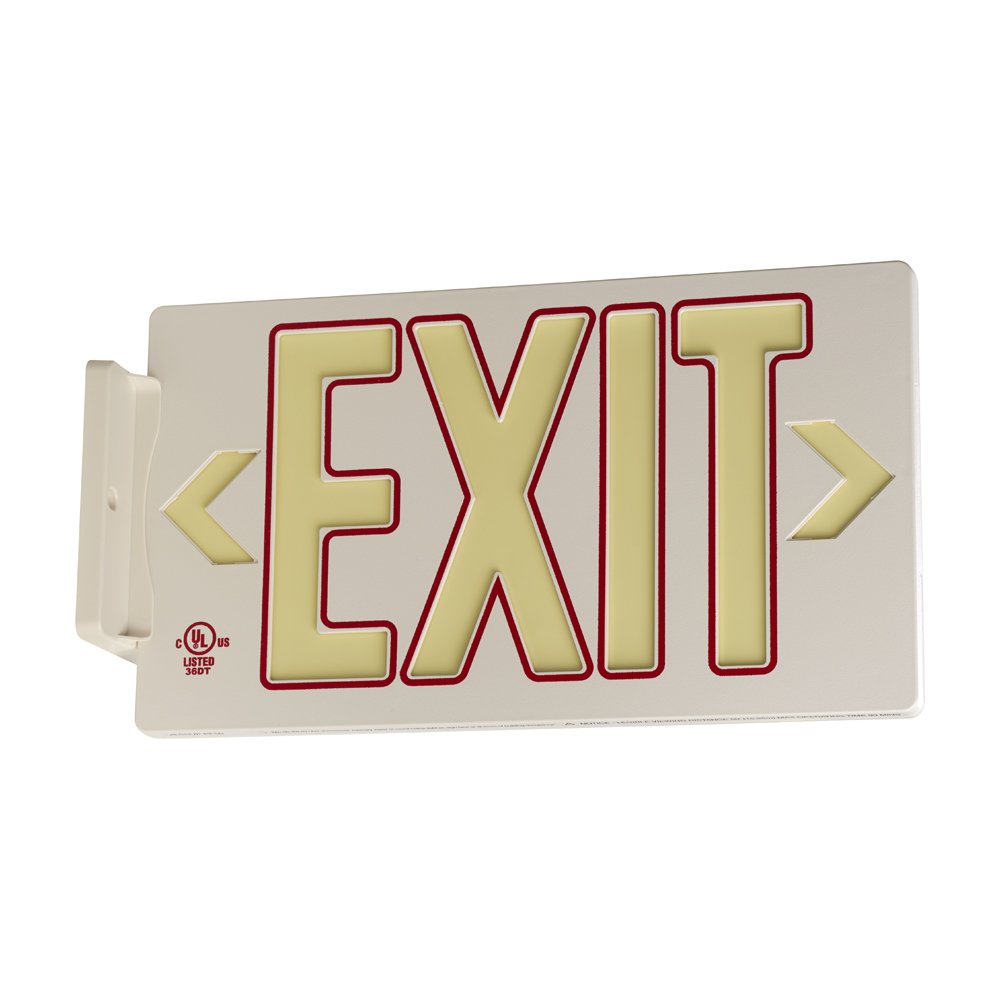 UL Listed 50 foot Jessup Glo Brite 7130-B Exit Sign, Single Sided with Frame, White with Red Outline, 8.75-Inch x 15.5-Inch (Mounts 4 ways, includes bracket and arrows)