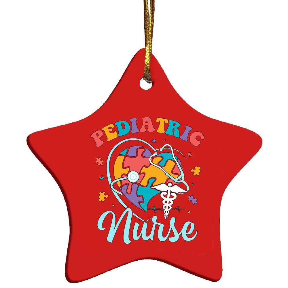 Pediatric Nurse Autism Day Love Heart Stethoscope Nursing Christmas Ornament