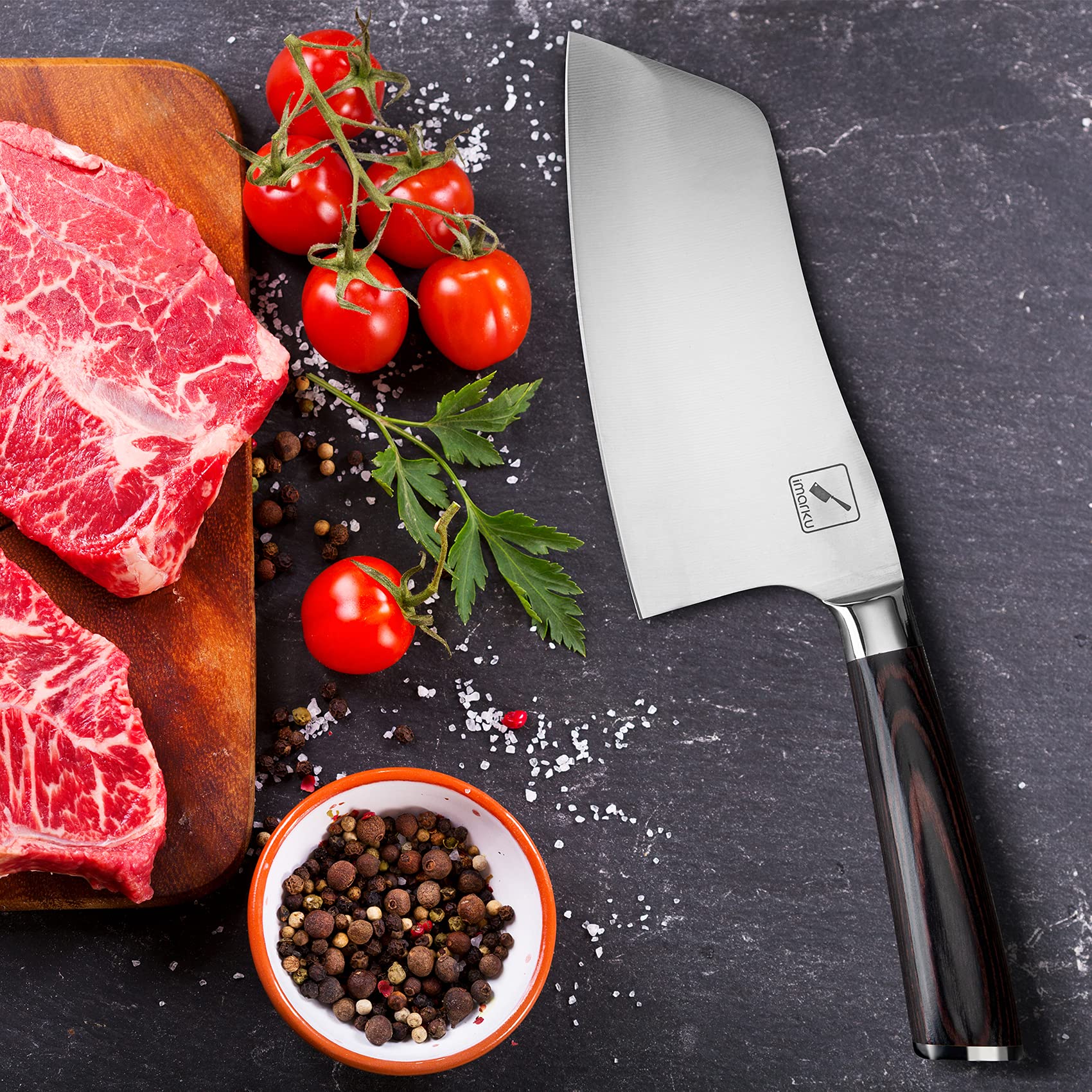 lmarku Bread Knife and Cleaver Knife Bread Slicing Knife 10-Inch Serrated Edge Cake Knife Meat Cleaver 7" High Carbon Steel Chef Knife