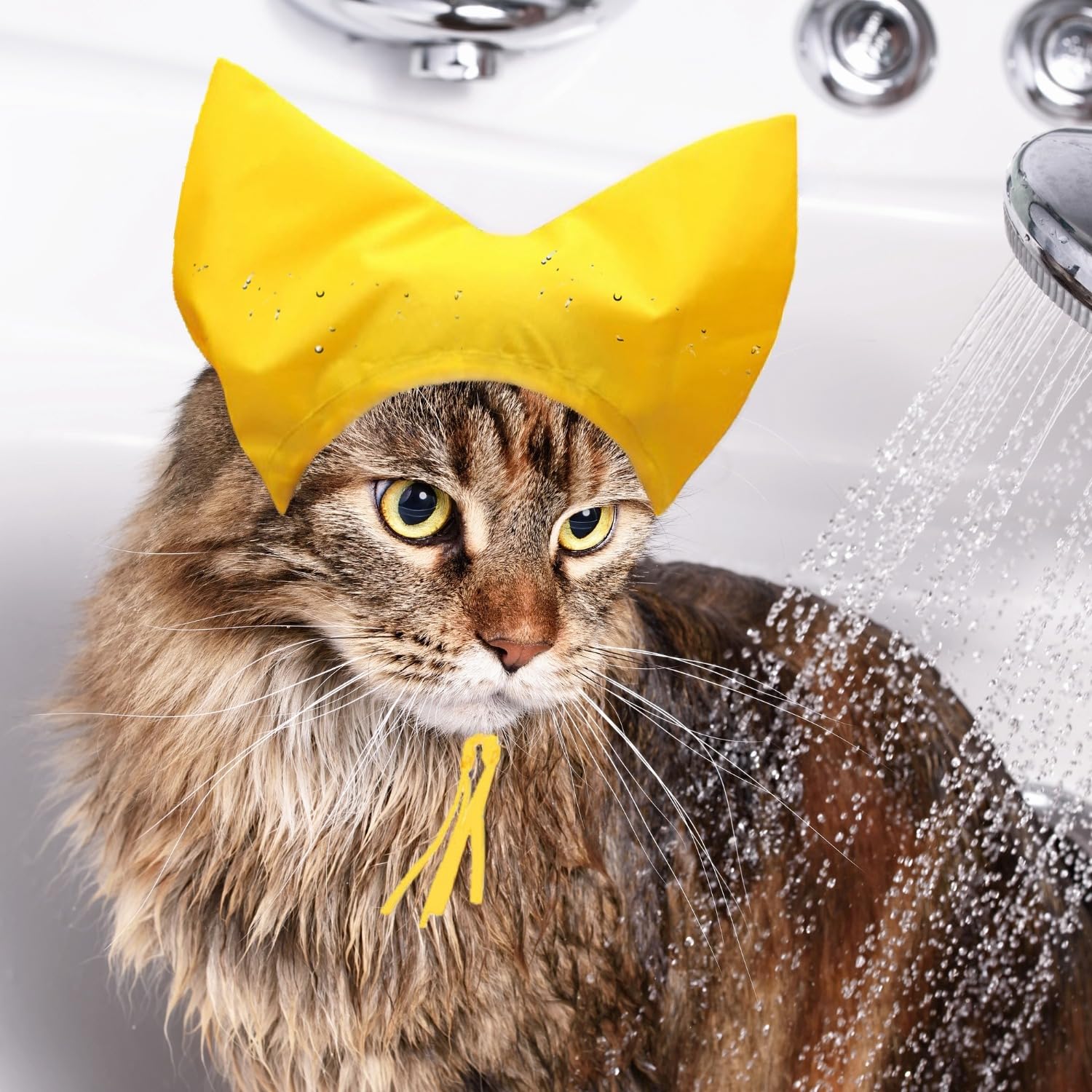 Pet Shower Cap - Waterproof Shower Caps for Sphynx Reusable Cats Ear Protection Bath Cap with Adjustable Strap Ear Covers for House Cats Small Dogs Puppy Pet Grooming Accessories (Yellow)