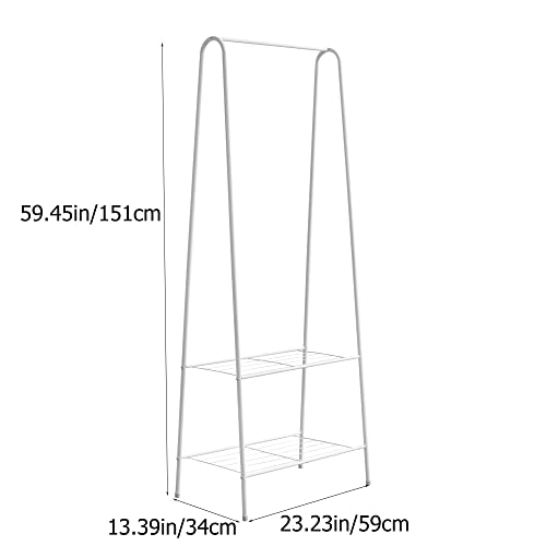 WEASHUME Clothes Rack with 2-Tier Metal Bottom Shelves Portable Garment Rack Double Rod Coat Rack for Bedroom Hanger Clothes ,Shoes Rack White
