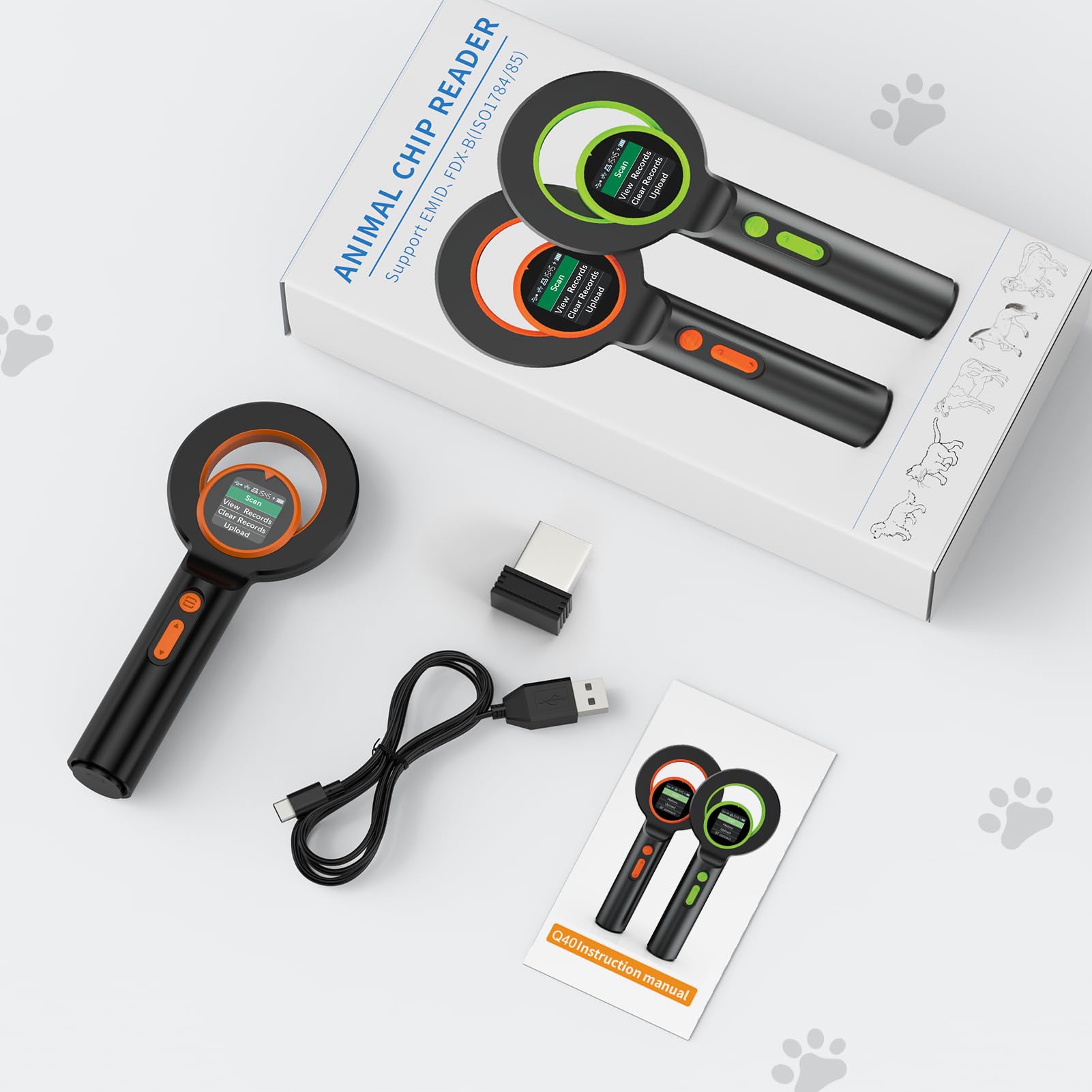 Symcode Pet Microchip Scanner RFID EMID Micro Chip Reader Scanner with 1.44IN TFT Display 134.2kHz 125kHz 15 Digits Pet Chip ID Scanner with Delete History Data Function