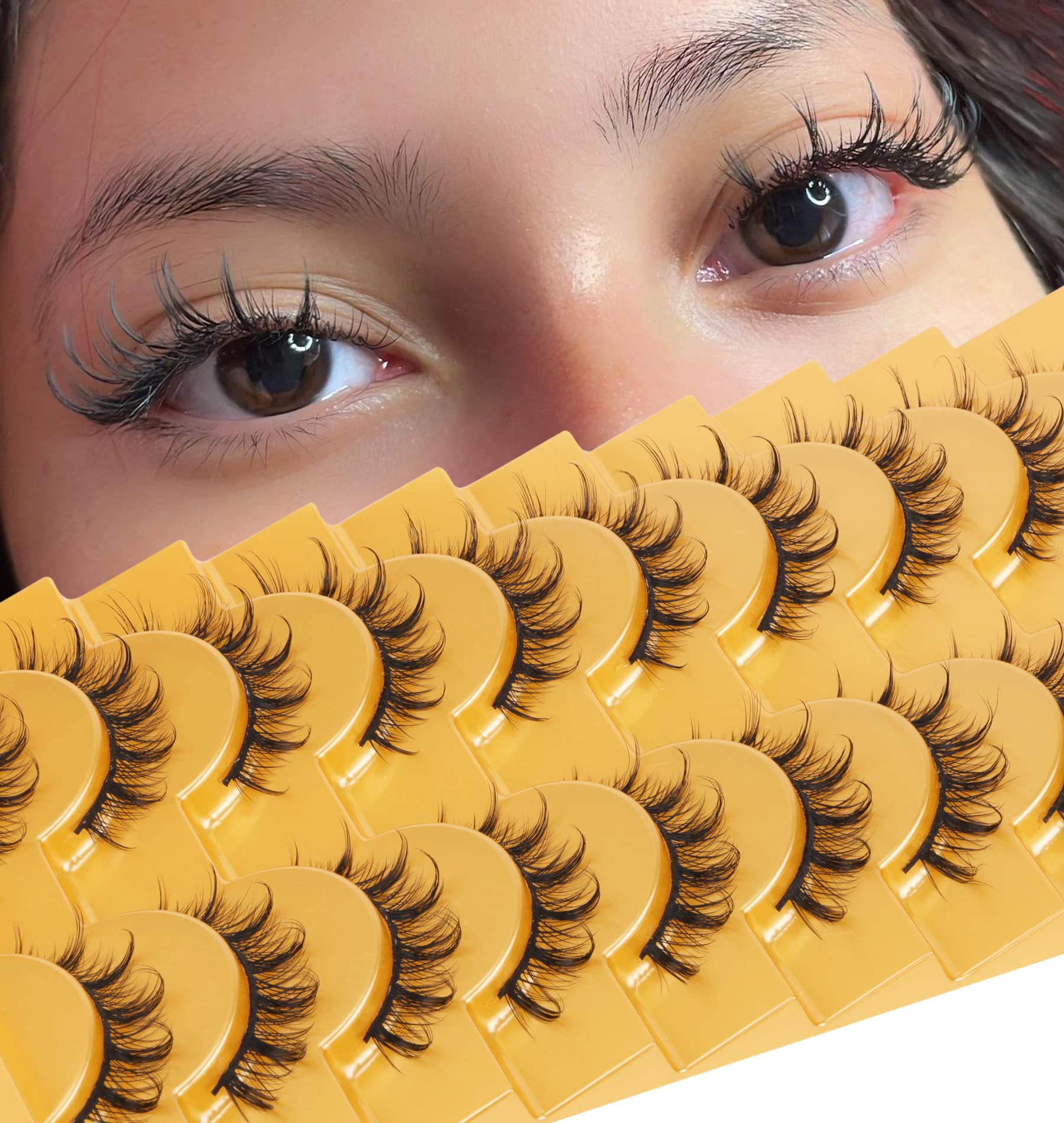 Manga Lashes Natural Look Wispy Fasle Eyelashes Anime D Curl Lashes that Look Like Extensions Spiky Natural Cosplay Russain Strip Lashes Soft Handmade Lashes Pack