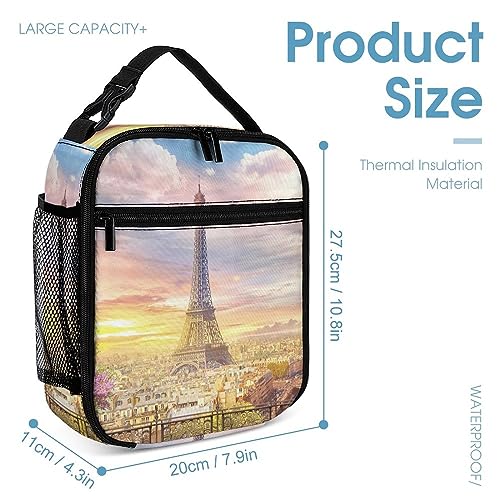 Paris Eiffel Tower Art 3 Pcs Backpack Set Portable Lunch Bag Pencil Pouch for Office