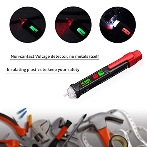 Neoteck Non-Contact AC Voltage Tester Pen Phase Sequence Detector with Adjustable Sensitivity 12V-1000V/48V-1000V, LCD Display, Buzzer Alarm, LED Flashlight, Live/Null and 3 Phase Wire Judgment