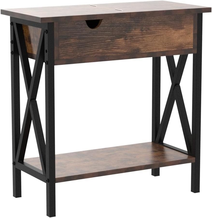 TooCust End Tables Living Room with Charging Station, Flip Top Side Table with USB Ports and Outlets, Couch End Tables, Narrow End Tables with 5.5" Deep Flip Top Drawer(11.2" D x 24" W x 24" H)