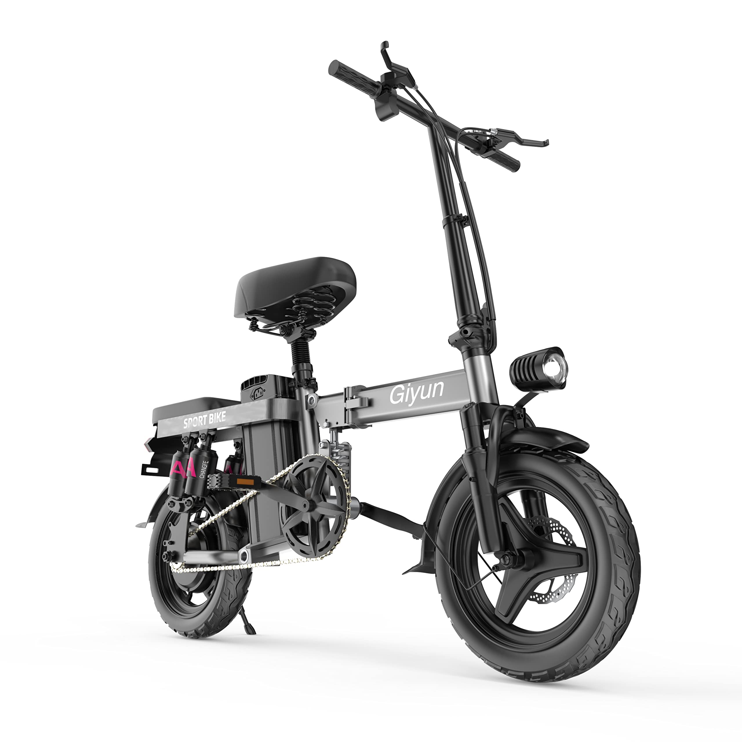 Giyun Folding Electric Bikes for Adults 350W, max 21.74MPH 14" Fat Tire Mini Ebike Snow Beach Mountain Commute EBike 48V12.5AH Removable Battery with 5 Shock Absorptions Comfort Riding Black
