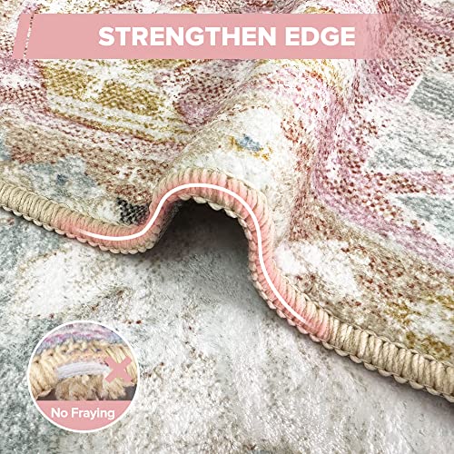 Pajata 5X7 Machine Washable Floral Boho Area Rug Non-Slip, Non-shed, Stain Resistant, Distressed for Bedroom Kitchen and Living Room (Orange)