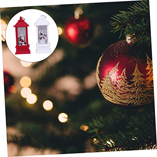 NOLITOY 2pcs Christmas Flame Lights Christmas Decorative Lantern Santa Snow Globe Lantern LED Christmas Lantern Table Top Decor Small Telephone Booth Lamp Snowball Christmas Plastic