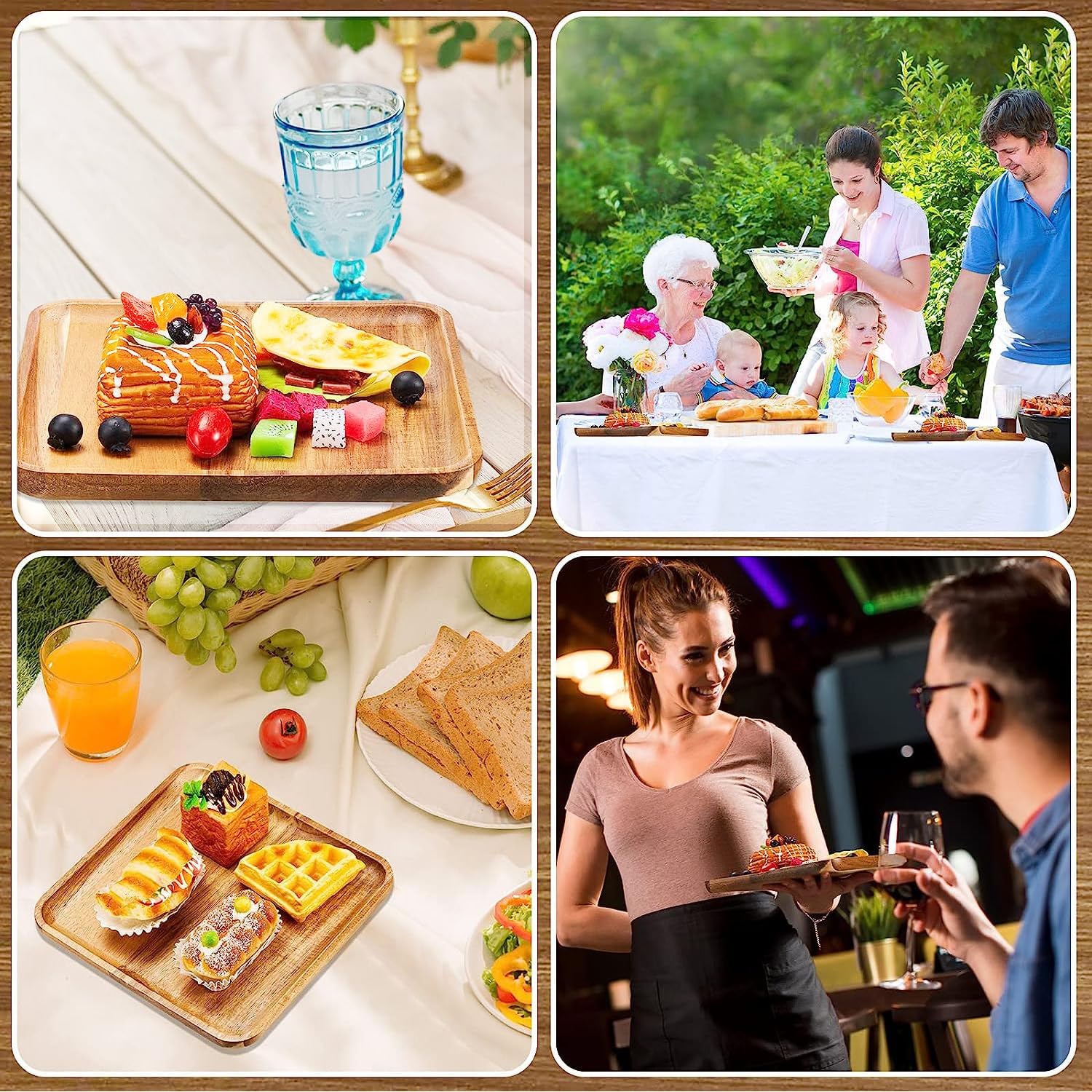 Linwnil Square Acacia Wood Plate,Wooden Trays Serving Platters Dinner Server Trays Dessert Cookie Snack Charcuterie Boards,7.8" x 7.8"