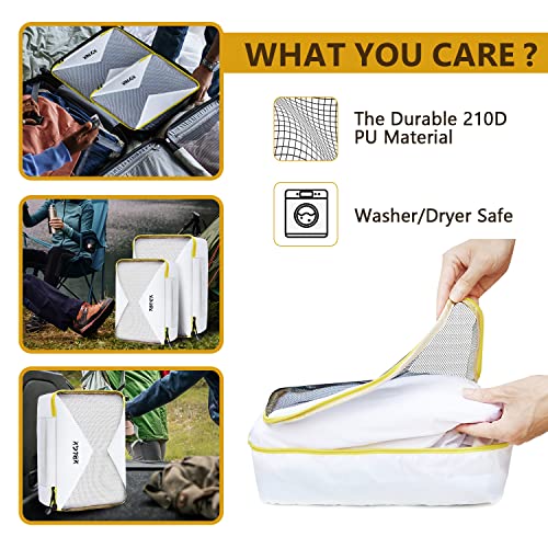 XBLGX Packing Cubes for Suitcases 5-Pcs Travel Luggage Packing Organizers Set with Laundry Bag & Shoe Bag(White/Yellow)