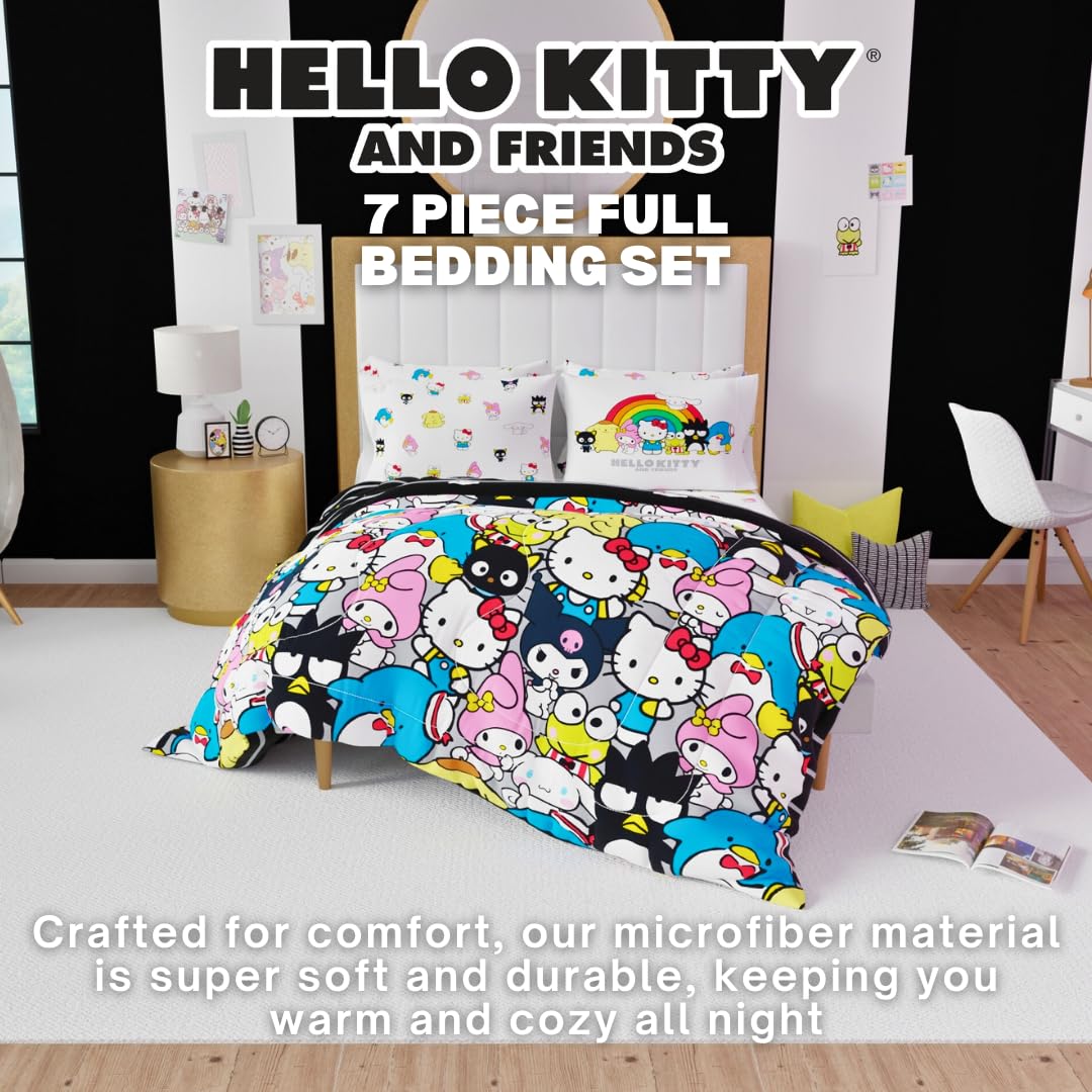 Franco Sanrio Hello Kitty & Friends Bedding 7 Piece Super Soft Comforter and Sheet Set with Sham, Full, (100% Official Licensed Product) Collectibles