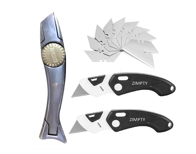 Zimpty shark knife with utility knife and 10 pcs blades combo | Box Cutter Heavy Duty Shark Knife Vinyl Knife Utility Knife Roofing Knife Delphin Dolphin Carpet Knife