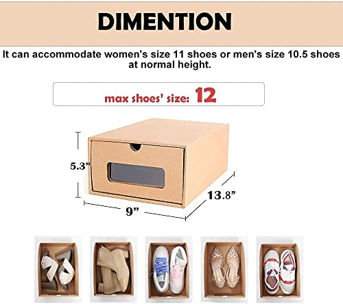 MYOYAY Shoe Box (20PCS) with Transparent Window, Waterproof Stackable Cardboard Storage Boxes, Heavy Duty Kraft Drawer Box for Shoes Sneaker Wardrobe Closet Organizer, 13.7 x 9 x5.3