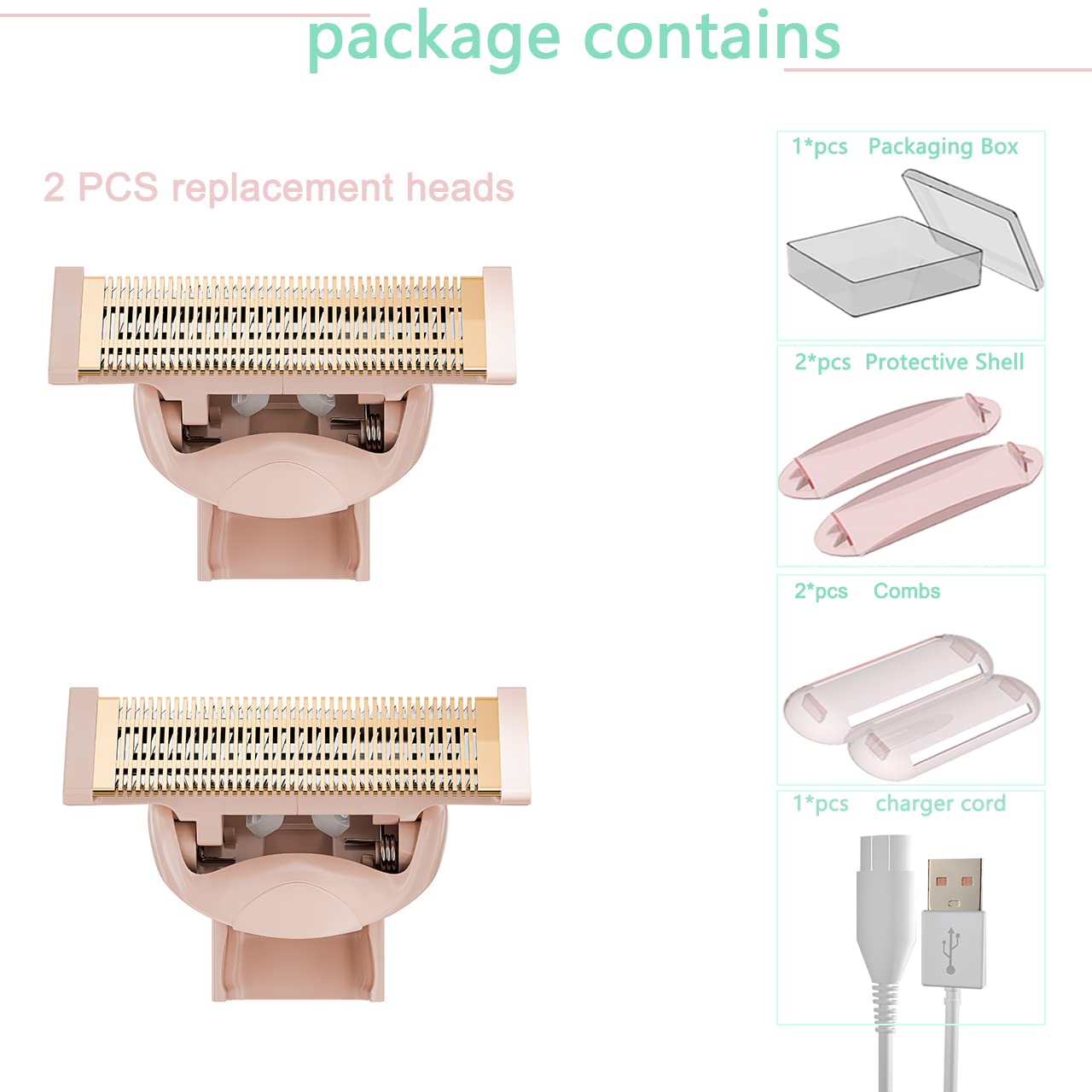 Razor Replacement Heads Compatible with Flawless Nu Razor, Body Replacement Head with Charger, Hair remover Replacement Head for Finishing Touch Razor for Women
