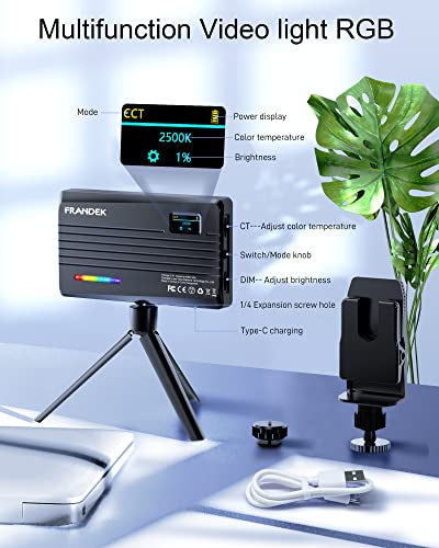 FRANDEK Portable Light for Photography, 4000mAh Rechargeable RGB On-Camera Video Lights 360°Full Color, LED Soft Video Conference Lighting Dimmable 2500K-9000K, Selfie Lighting for Live Streaming