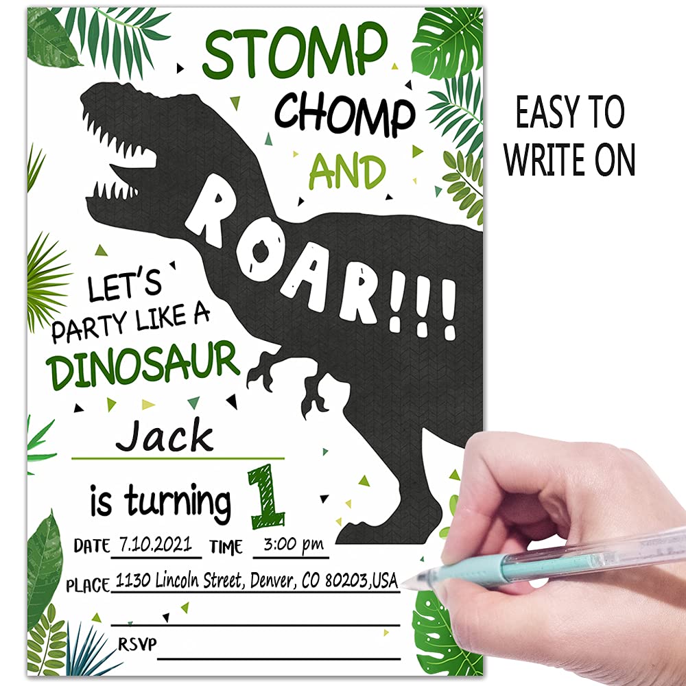ukebobo 1st Birthday Party Invitations with Envelopes – Dinosaur Birthday Party Invitations, Dinosaur Party Decorations– 20 Cards with Envelopes(bwl-01)