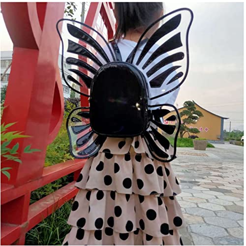SHIAO Women's Laser Holographic Backpack Butterfly Angel Wings Casual Daypack Shoulder bag for Girls (Black)
