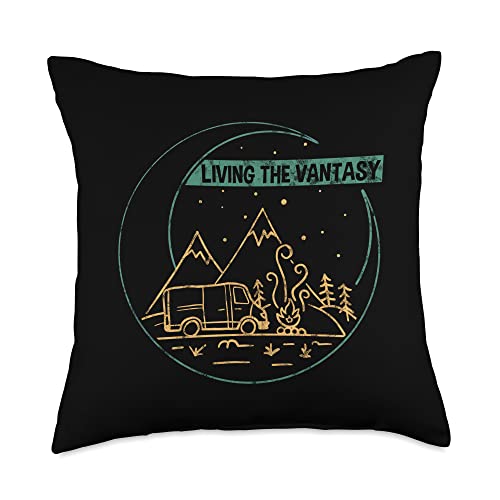 Living the Vantasy Van Life Outdoor Apparel Living The Vantasy, Outdoor Camper Van Life Throw Pillow, 18x18, Multicolor