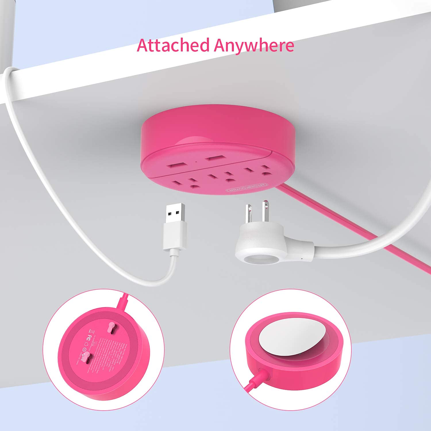 Power Strip with USB - NTONPOWER Travel Power Strip Flat Plug, 10ft Extra Long Extension Cord, 3 Outlets 2 USB Desktop Charging Station, Wall Mount, Compact for Home, Dorm Room, Office and Cruise Ship