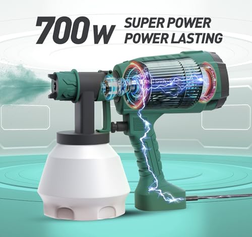 Paint Sprayer, Electric Paint Spray Gun, 700W HVLP Spray Gun with 6 Nozzles & 3 Spray Patterns, Easy to Clean, for Home Interior and Exterior, Painting Projects, Wall, Fence, Furniture, Cabinet