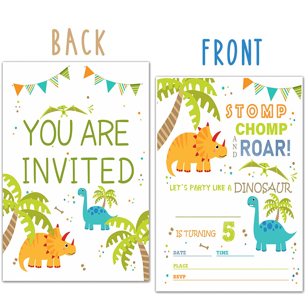 ukebobo 5th Birthday Party Invitations with Envelopes – Dinosaur Birthday Party Invitations, Dinosaur Party Decorations– 20 Cards With Envelopes(sjl-05)